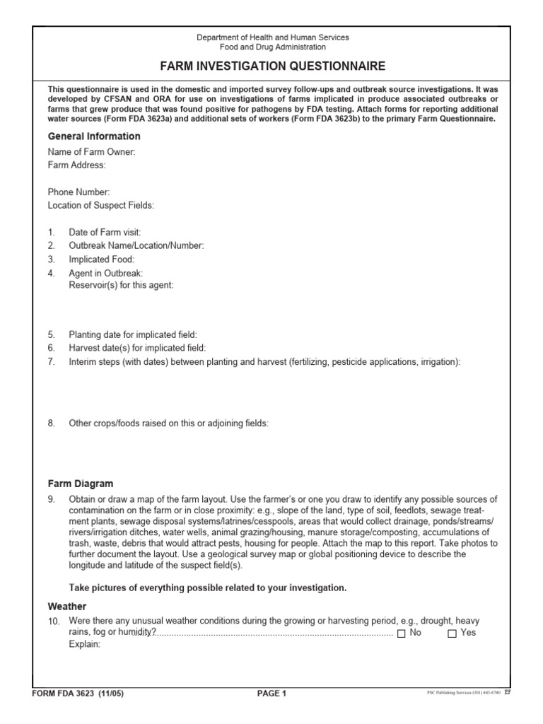 Farm Investigation Questionnaire for Outbreaks | PDF | Home & Garden