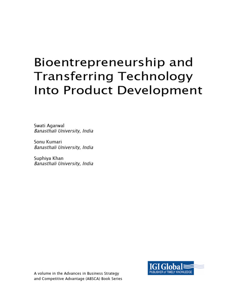 Bioentrepreneurship and Transferring Technology Into Product ...