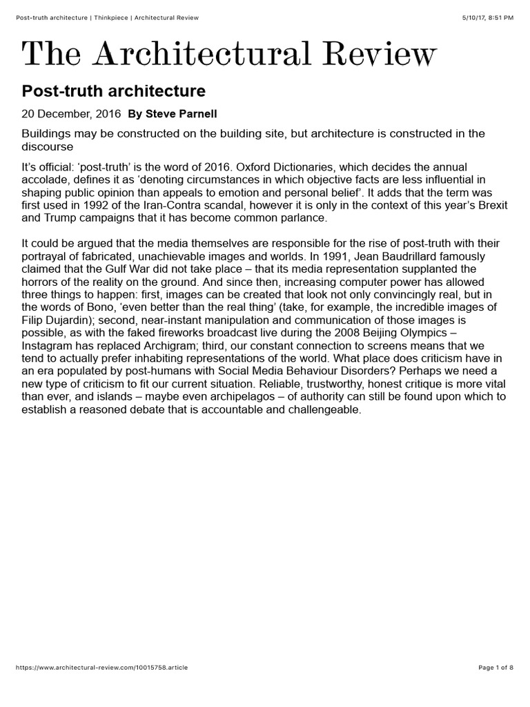 PARNELL Steve, Post-Truth Architecture | PDF | Art | History