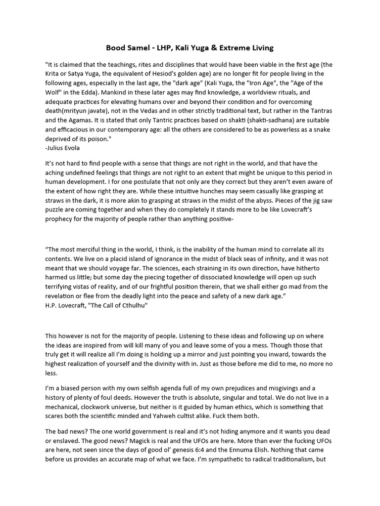Bood Samel - LHP, Kali Yuga & Extreme Living | PDF | Philosophy