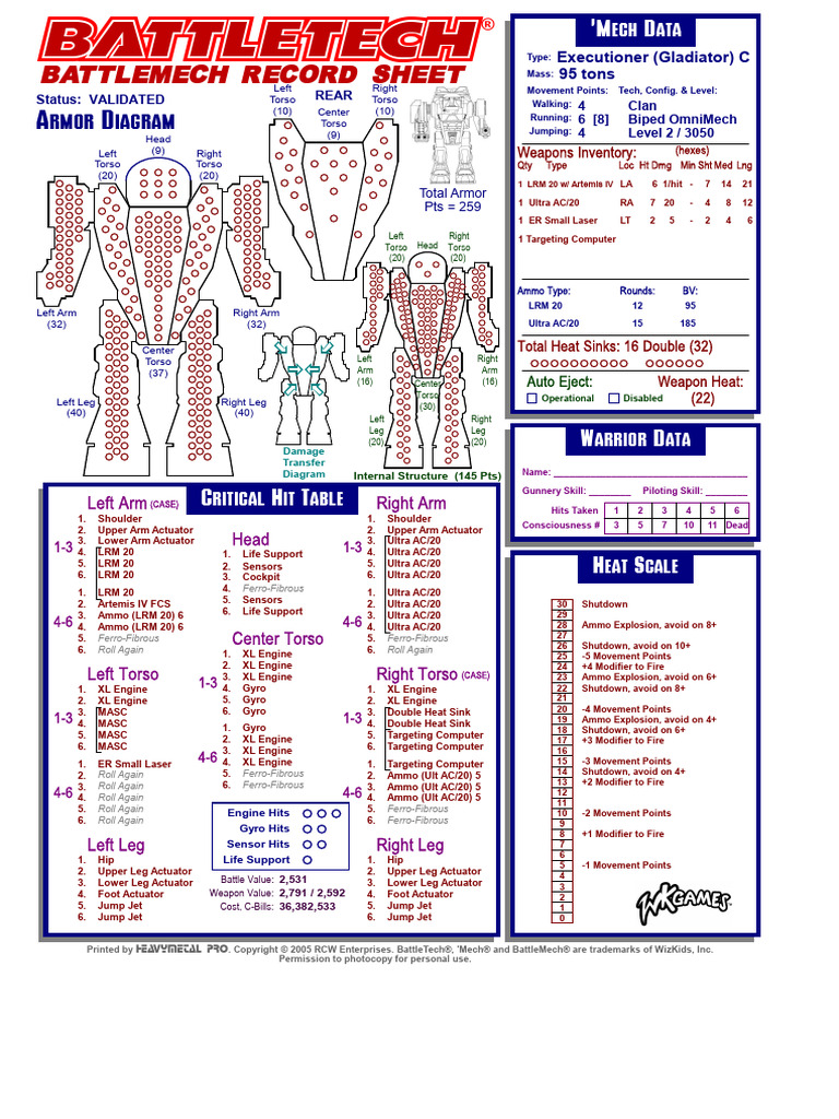 Executioner (Gladiator) C | PDF | Battle Tech