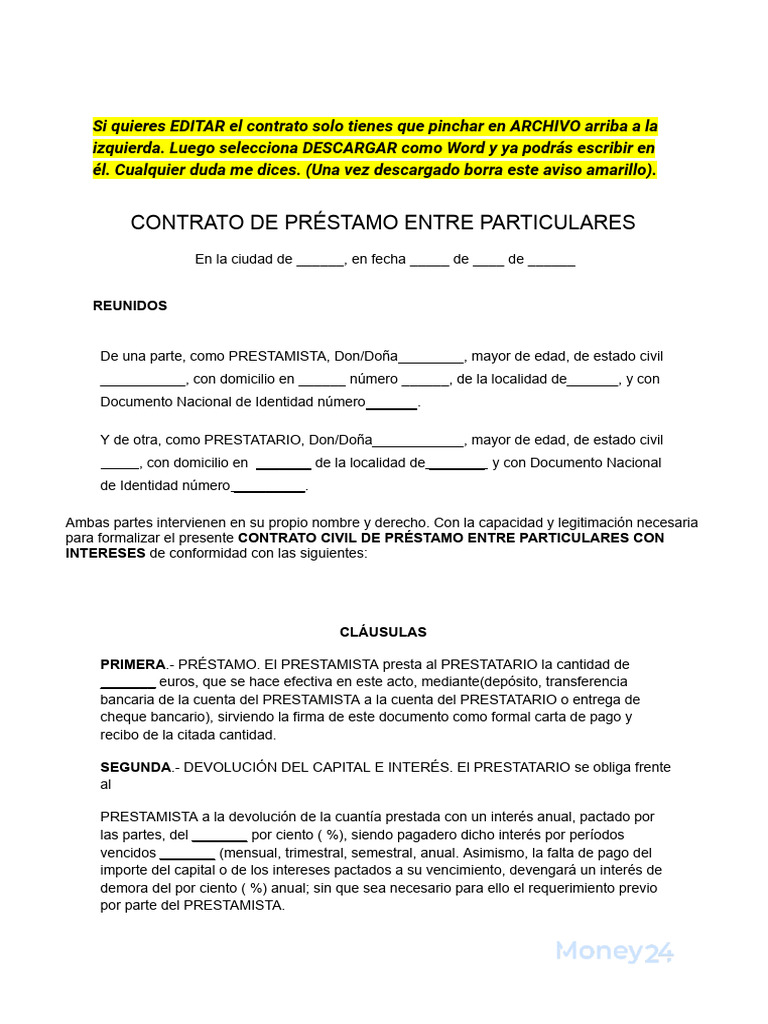 Contrato de Préstamo Entre Particulares | PDF