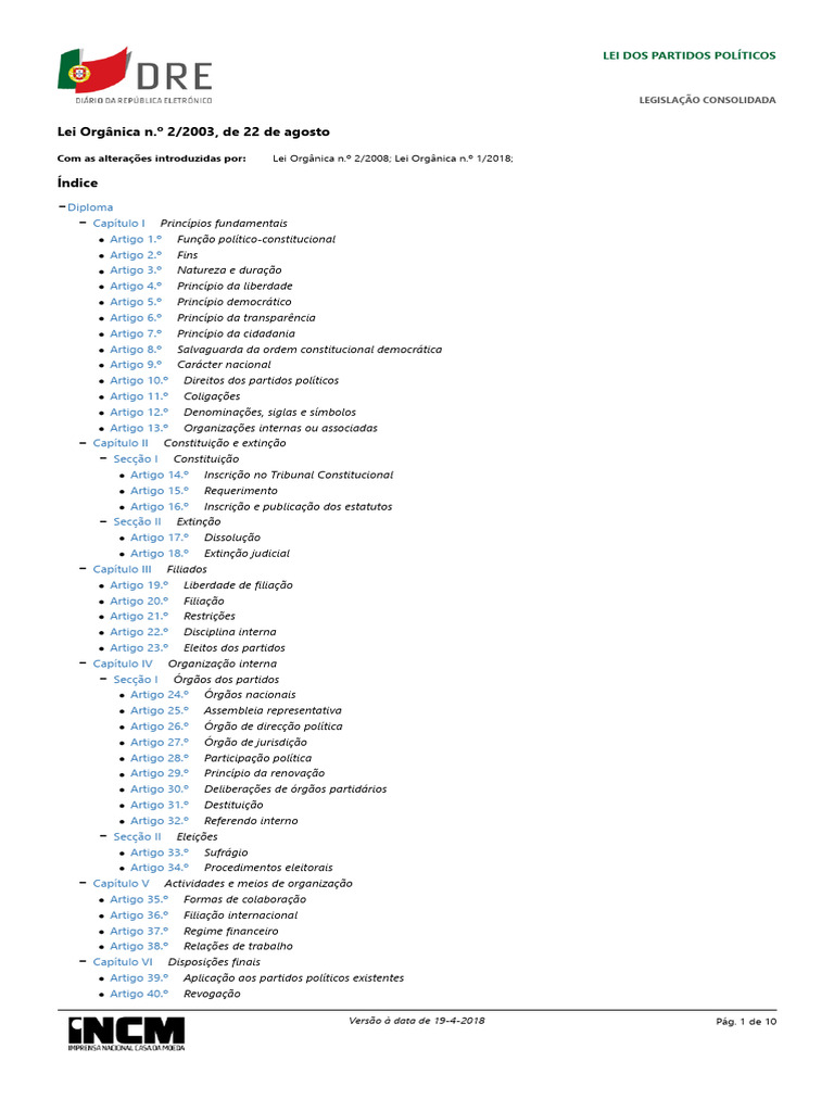 Lei Dos Partidos Políticos | PDF