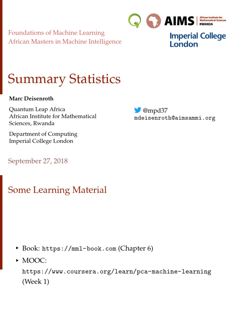 Lecture Statistics and Probability | PDF | Variance | Covariance