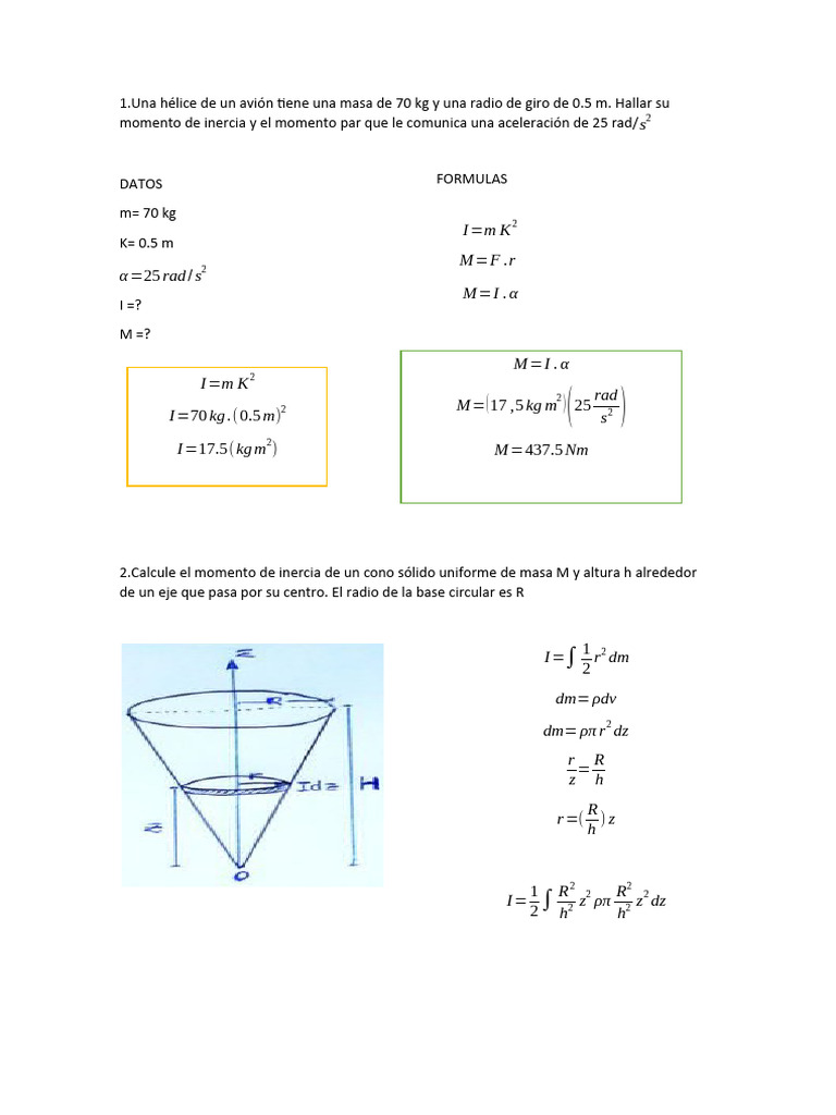 Ejer. Momentos de Inercia | PDF | Cantidades fisicas | Física