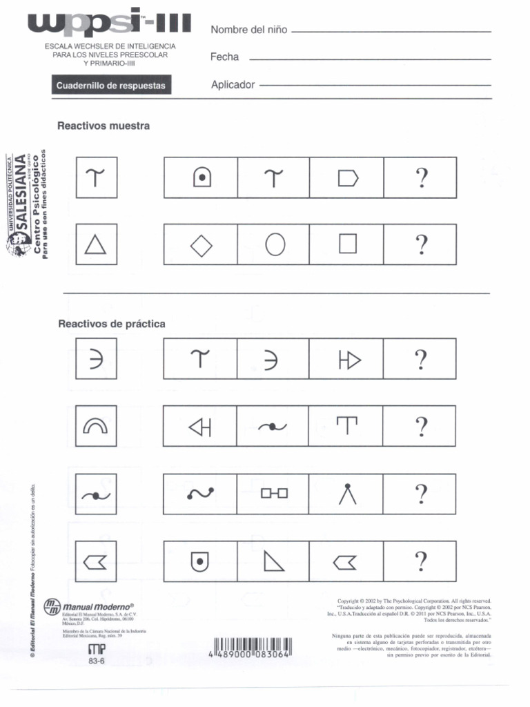 Claves y Busqueda de Simbolos WPPSI-III | PDF