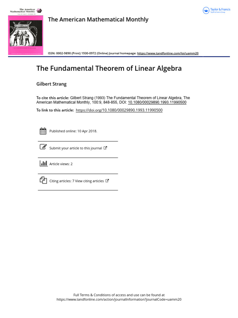 The Fundamental Theorem of Linear Algebra 1993 | PDF | Matrix ...