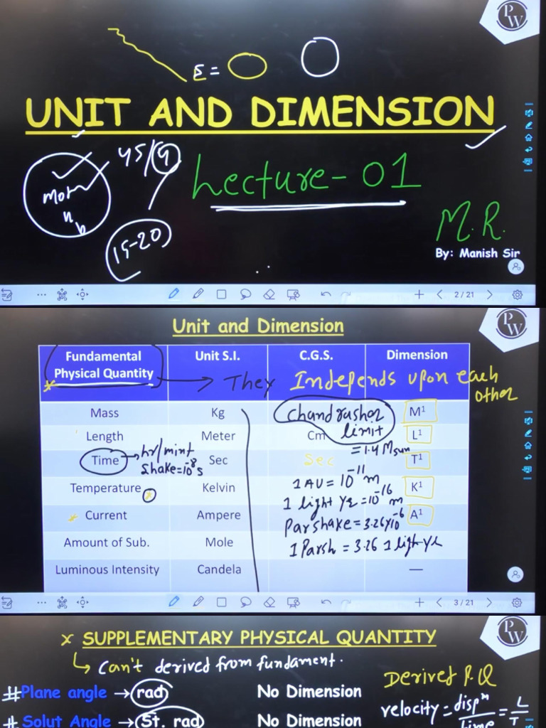 Units & Dimensions Lec 01 Classnotes Manish Raj Sir Neet Crash Course | PDF Units & Dimensions Lec 01 Classnotes Manish Raj Sir Neet Crash Course | PDF