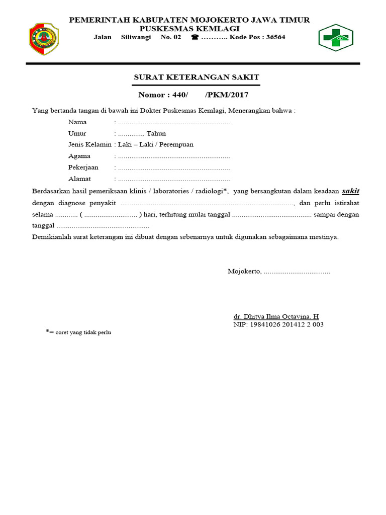 Surat Keterangan Sakit Mojokerto | PDF