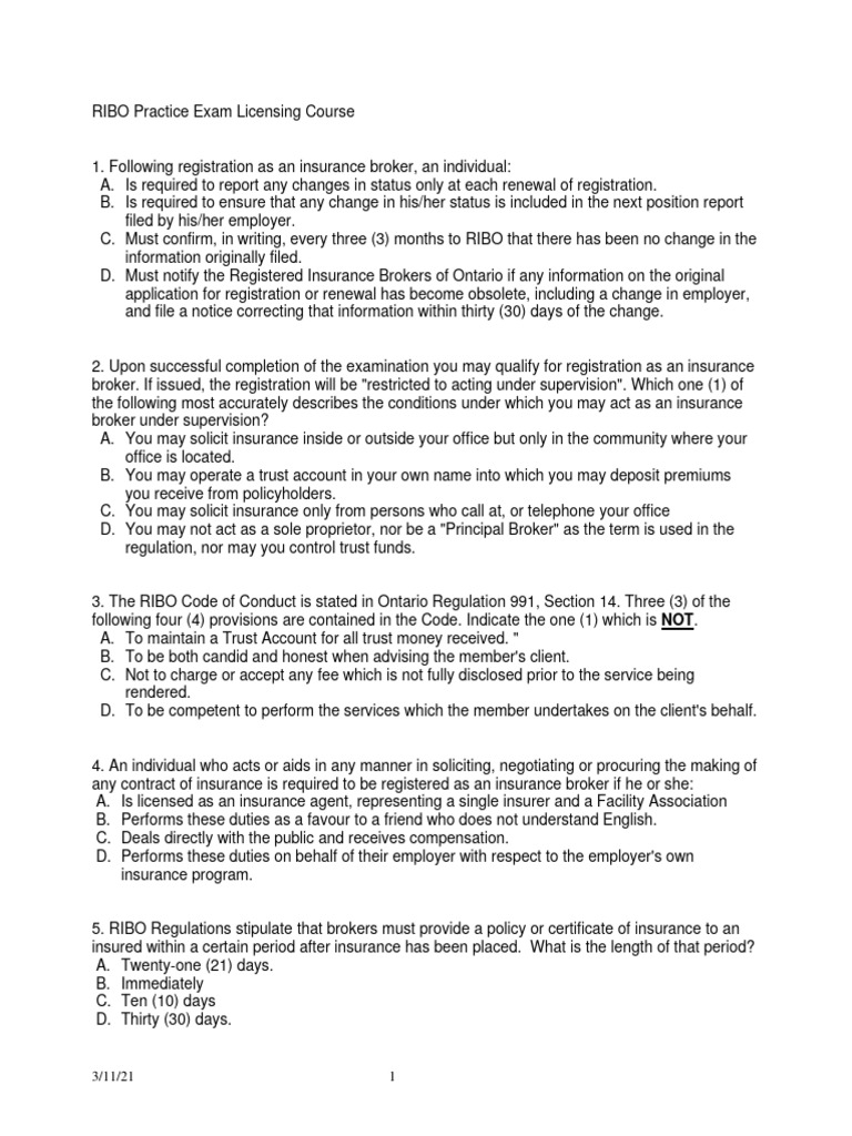 Practise RIBO Exam | PDF