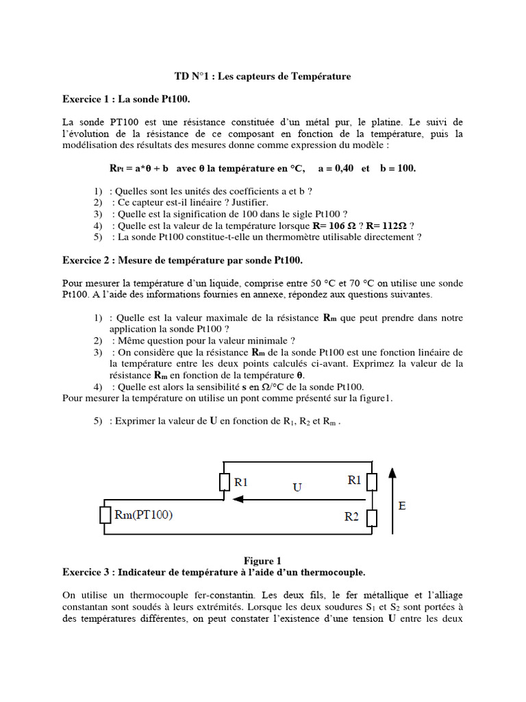 TD1 Les Capteurs de Température | PDF