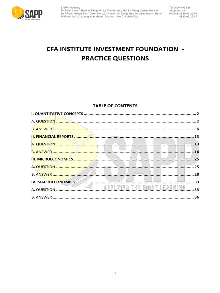 (CFA Foundation) Practice Questions | PDF | Equity (Finance) | Balance ...