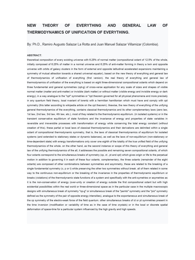 Unified Theory of Everything & Thermodynamics | PDF | Teaching Methods ...