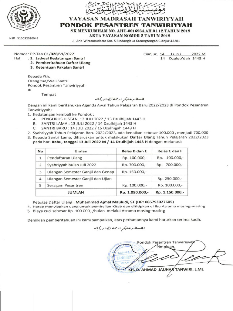 Aturan Berpakaian Santri Tanwiriyyah | PDF