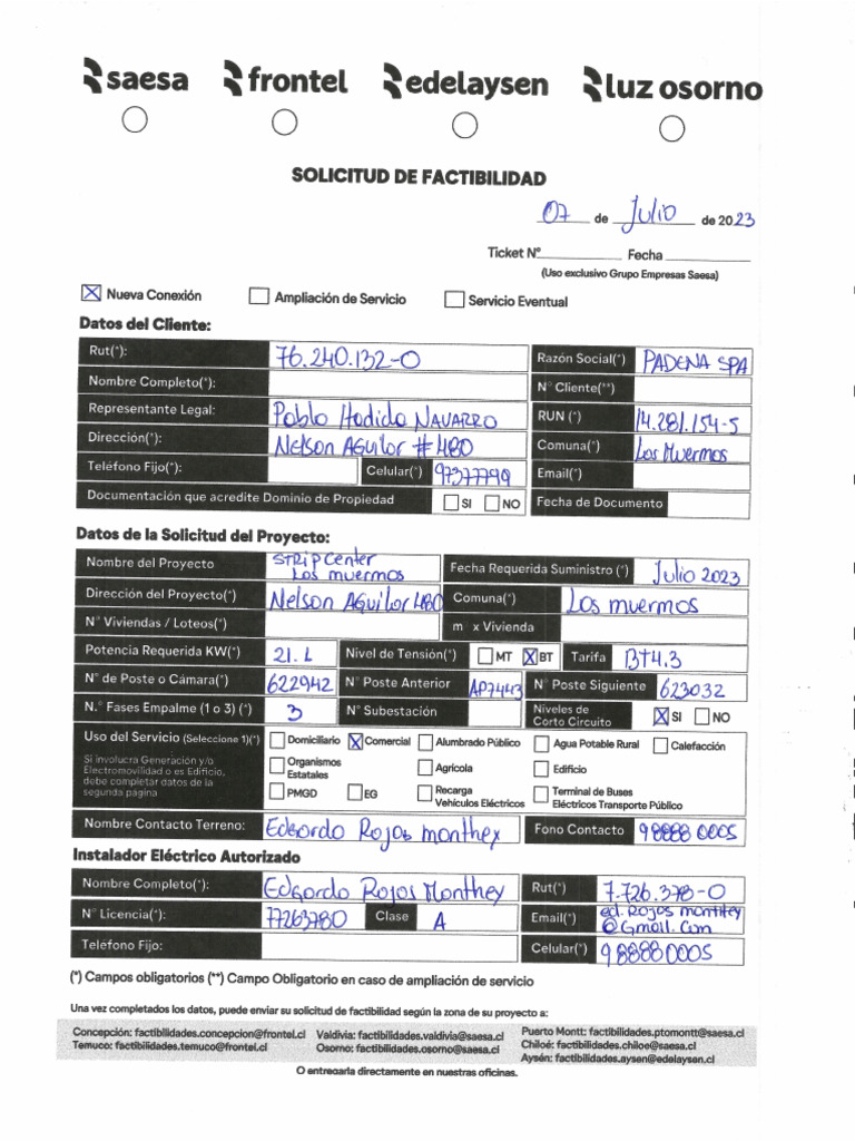 Solicitud de Factibilidad de Suministro | PDF