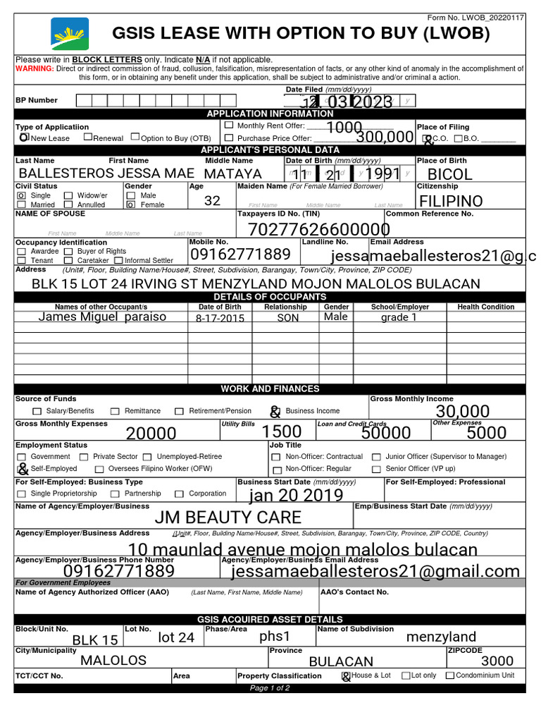 Lwob - Application-Form Edited Edited Edited | PDF | Employment | Business