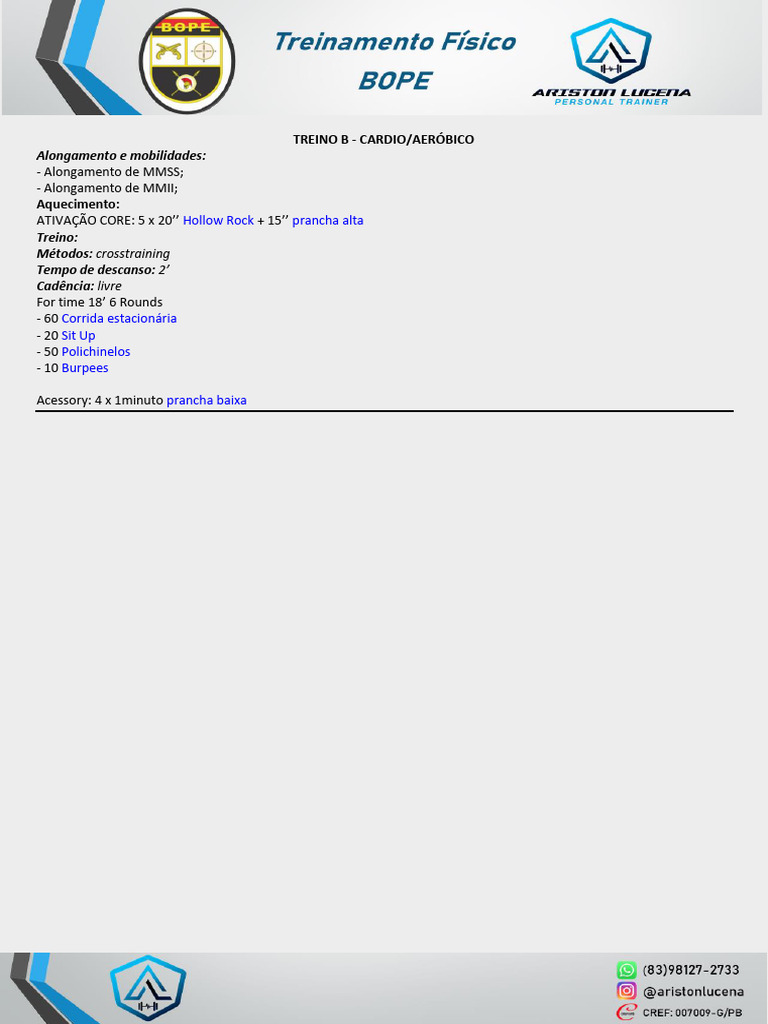 Treino BOPE - B (Cardio e ABS) | PDF