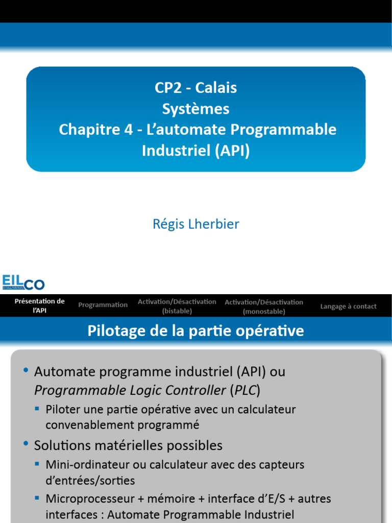 Cours Systèmes Chapitre 3 - Automatismes - Automate Programmable ...
