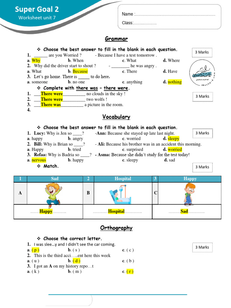 Super Goal 2 Worksheet 7 - Answers | PDF
