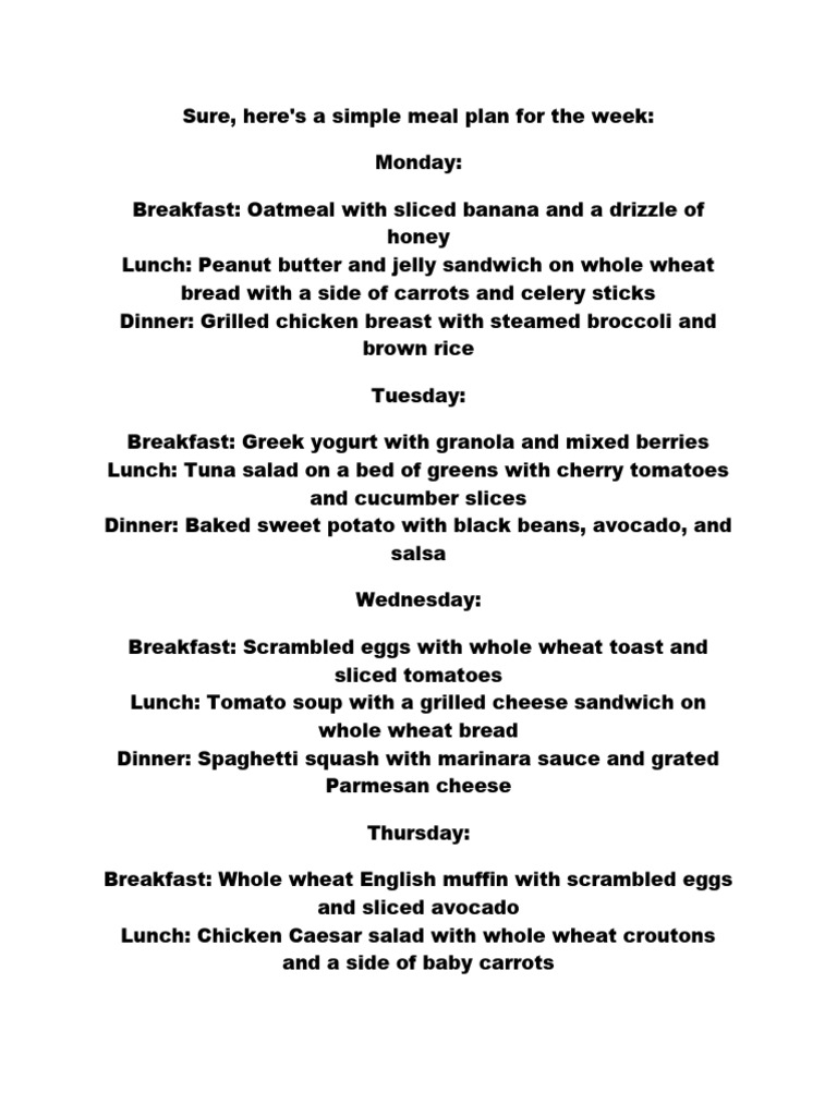 Weekly Balanced Meal Plan | PDF | Cooking, Food & Wine | Science ...