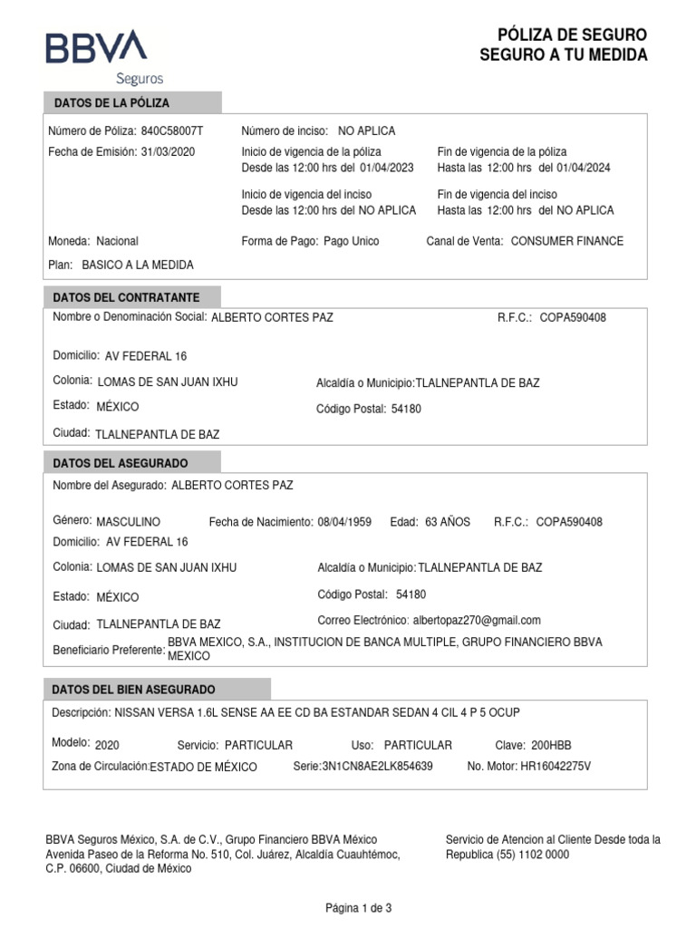 Póliza de Seguro BBVA México 2023-2024 | PDF | Póliza de seguros | Gobierno corporativo