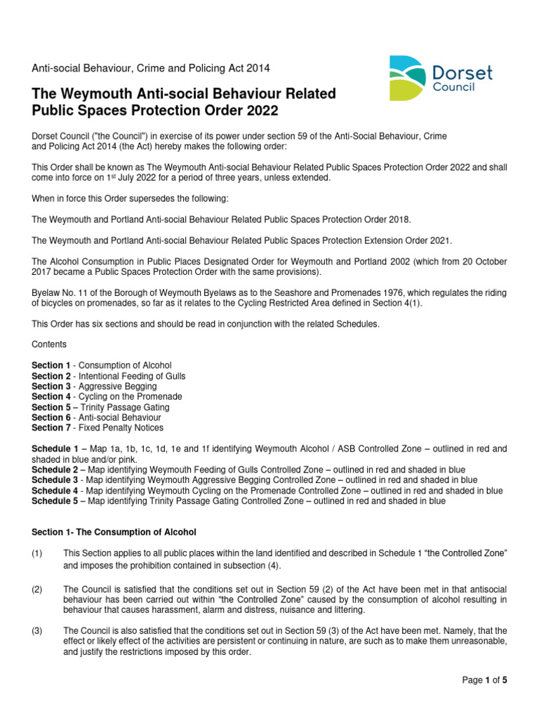 Weymouth Public Space Protection Order 2022 FINAL 19.05.22 | PDF