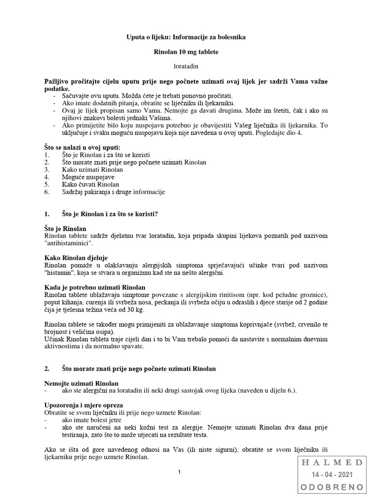 Rinolan 10 MG Tablete PIL | PDF
