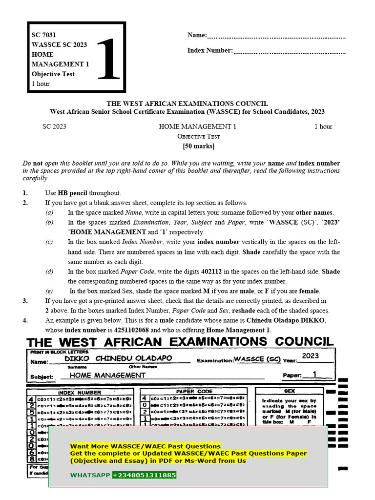 WASSCE WAEC Home Management Past Questions and Answers PDF Download ...