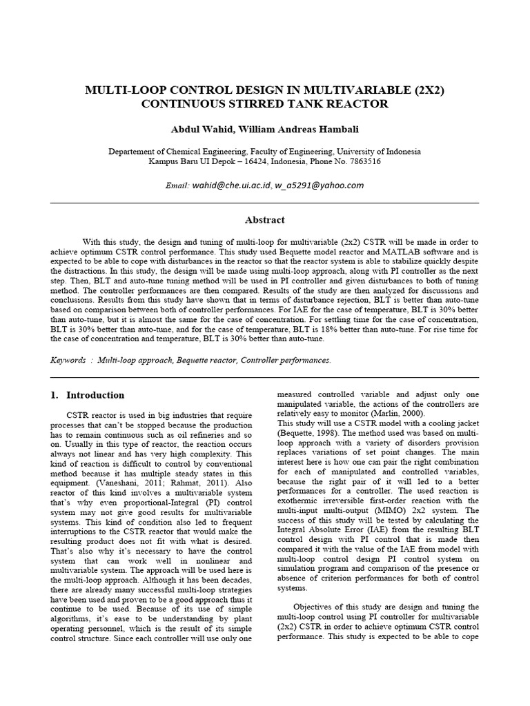 Paper 3 Multiloop Control (Abdul Wahid UI) | PDF | Control Theory | Chemical Reactor