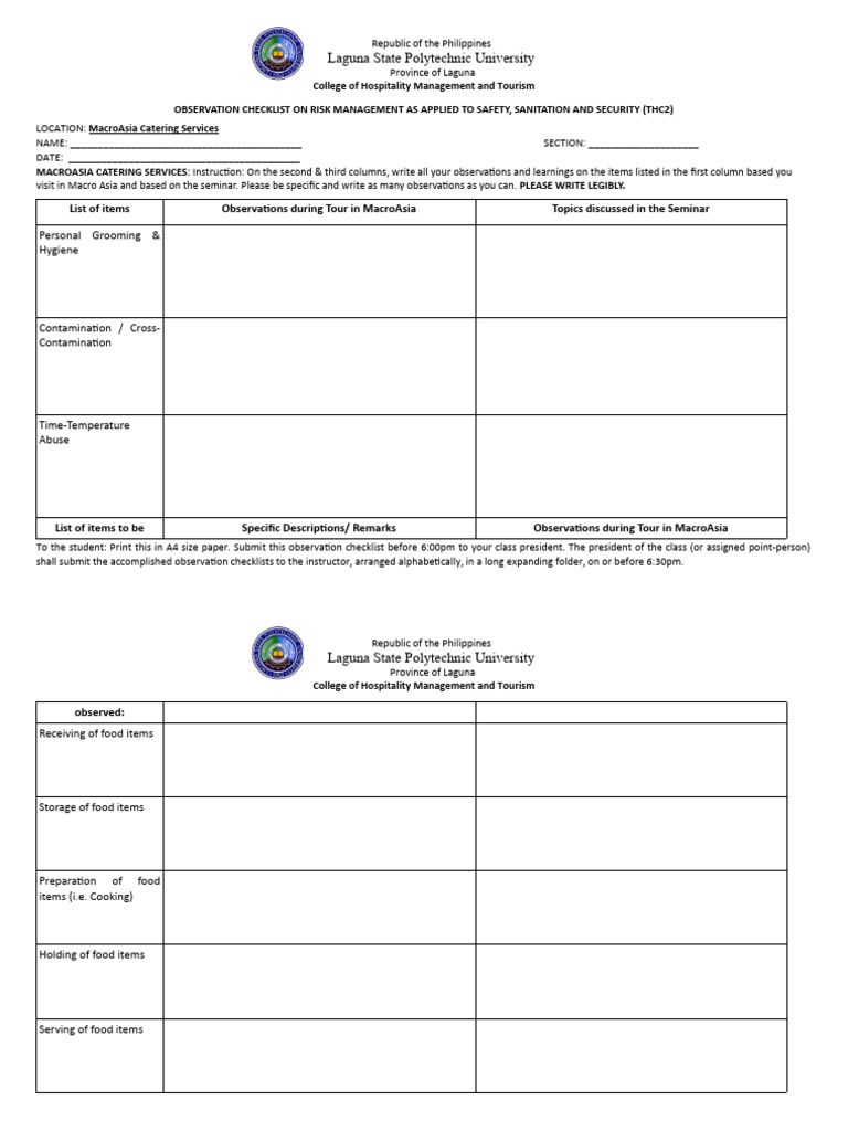 Tour Observation Checklist 2019 - THC2 | PDF | Tourism