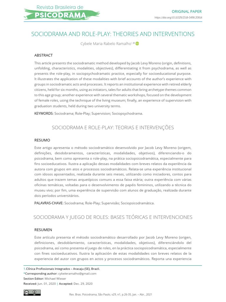 Sociodrama and Role Play Theories and Interventions | PDF