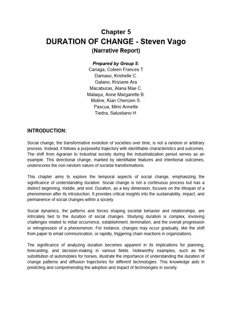 DURATION OF CHANGE - Narrative Report (Group 4) | PDF | Fashion | Society