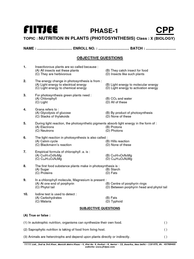 CPP - 10th - Ph-1 - Nutrition in Plants (Photosynthesis) | PDF