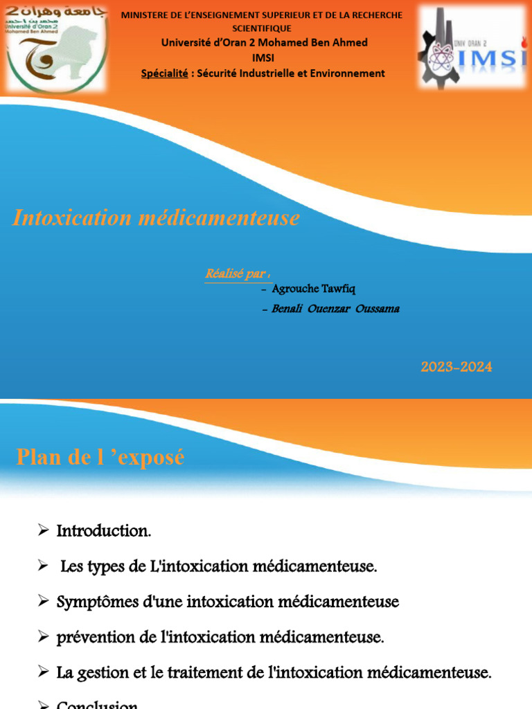 Exposé de L'intoxication Médicamenteuse | PDF | Médicaments sans ...