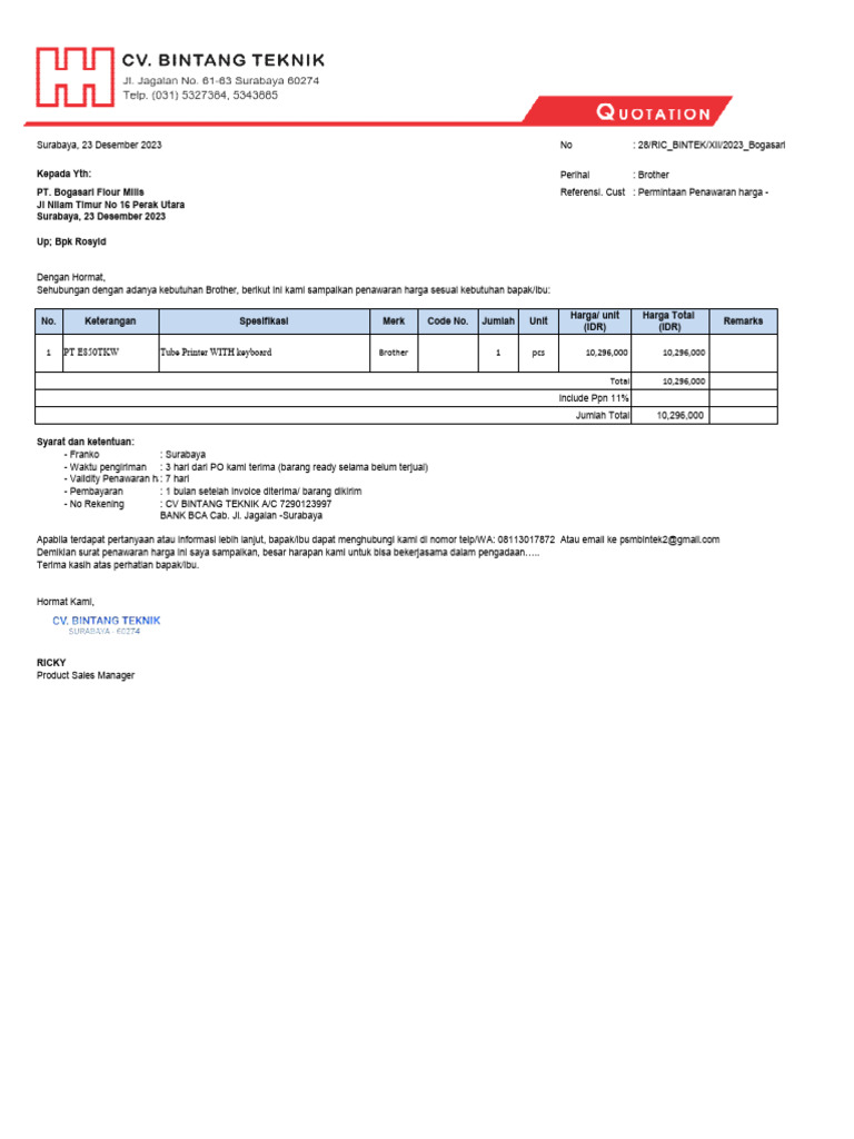 Quotation 28 Brother Bogasari | PDF