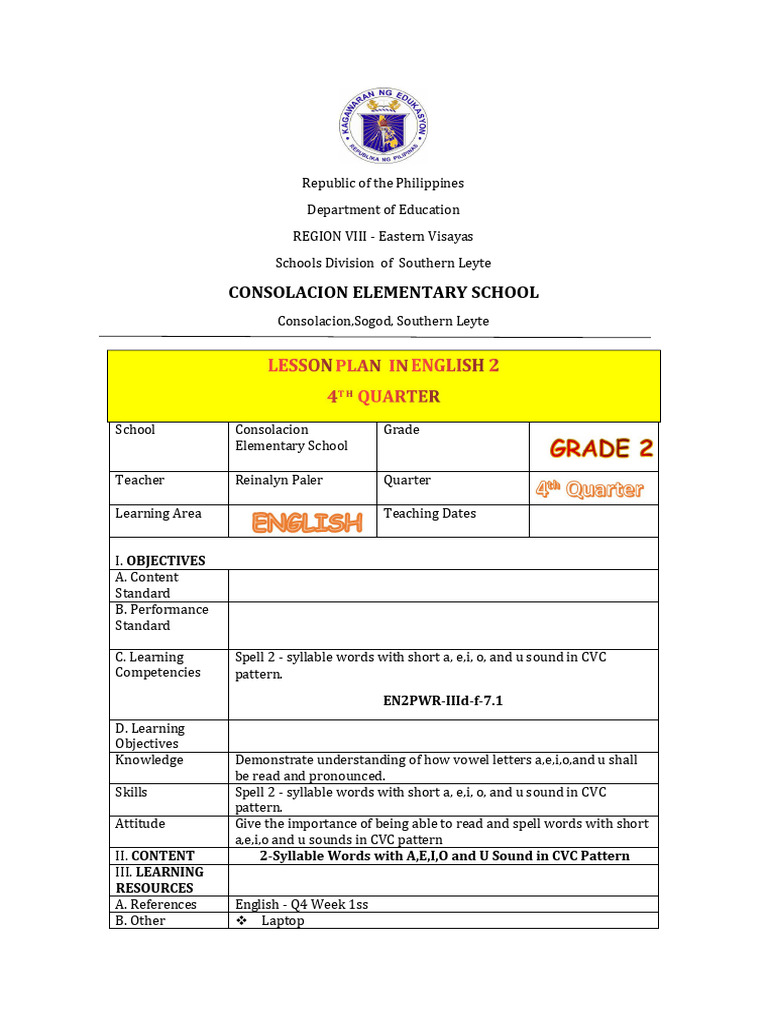 Grade 2 - LP (ENGLISH) | PDF | Syllable | Word