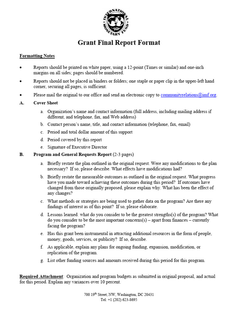 Grant Final Report Format | PDF