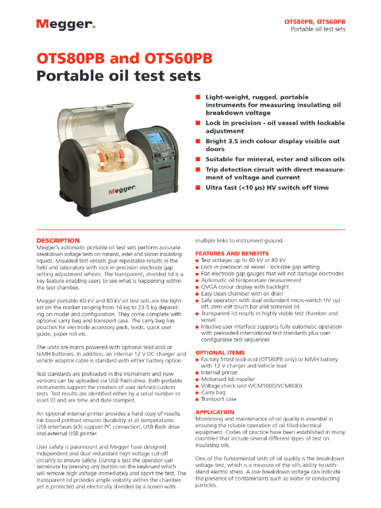 Megger OTS80PB Datasheet | PDF
