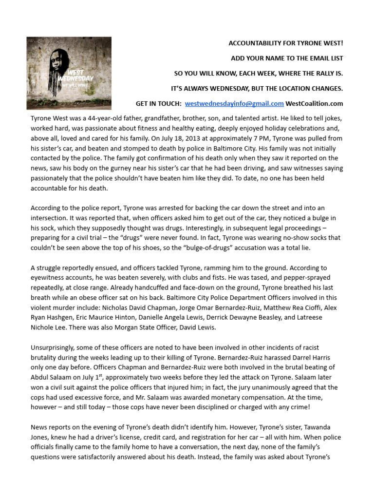 Accountability For Tyrone West | PDF