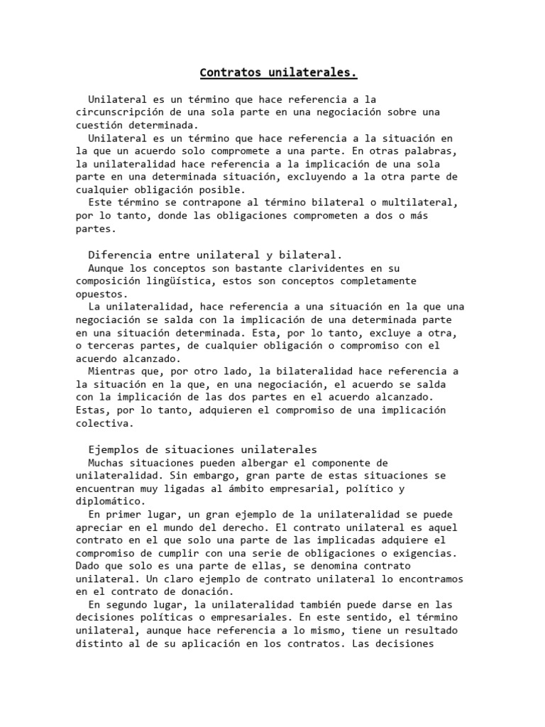 Contratos Unilaterales | PDF