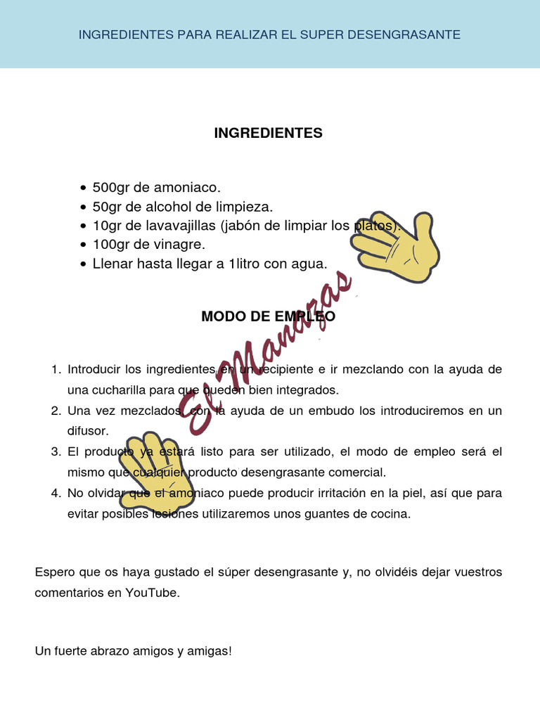 Ingredientes Super Desengrasante | PDF