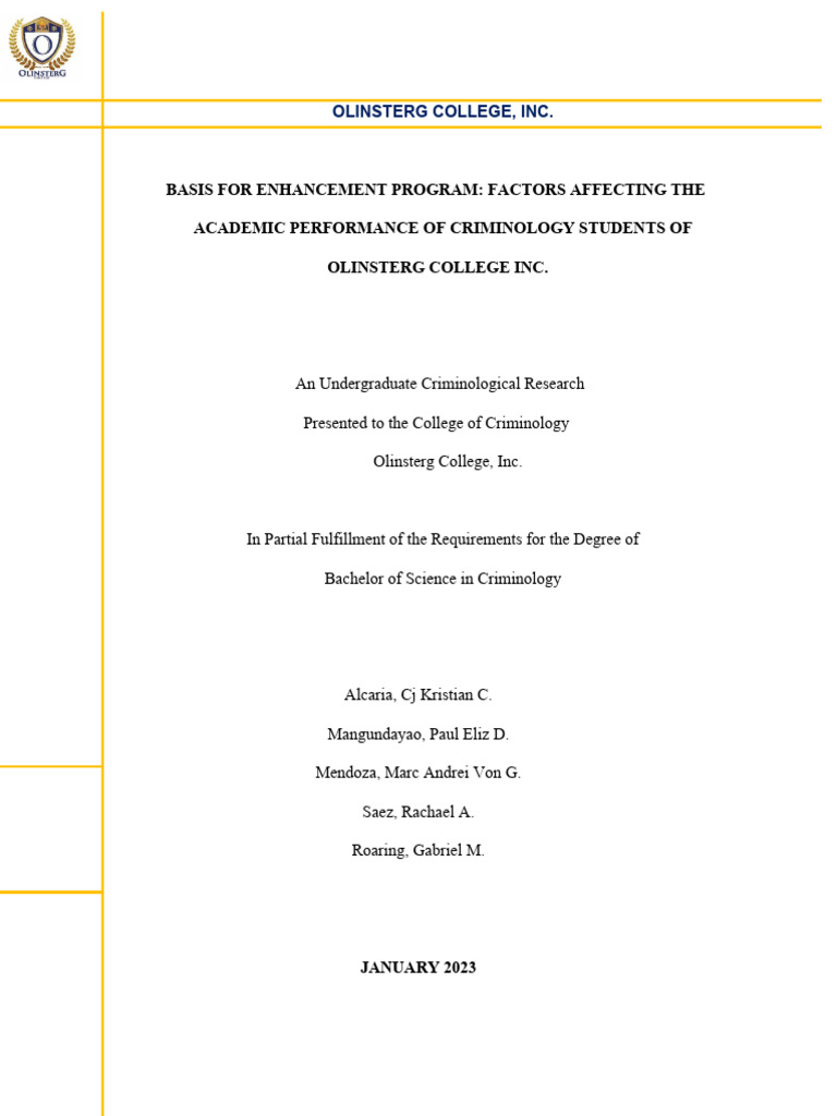 Basis For Enhancement Program - Factors Affecting The Academic Performance of Criminology ...