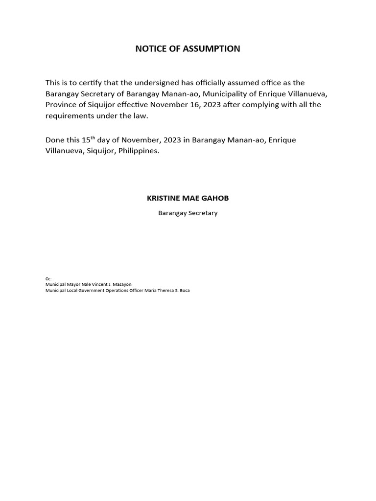 Notice of Assumption Template | PDF