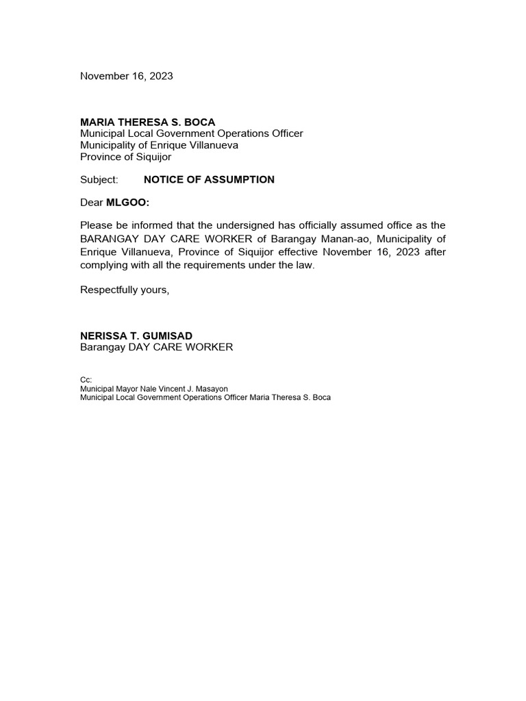 ASSUMPTION OF OFFICE of BSKO 2023 | PDF