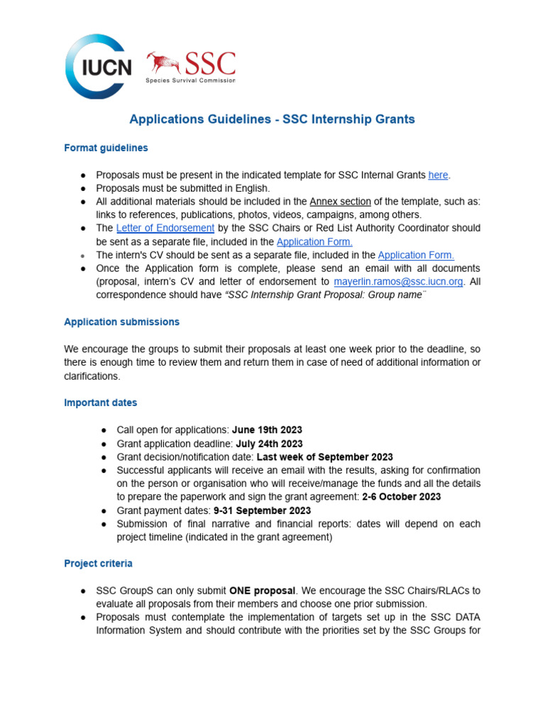 2023 SSC Applications Guidelines - SSC Internship Grants | PDF