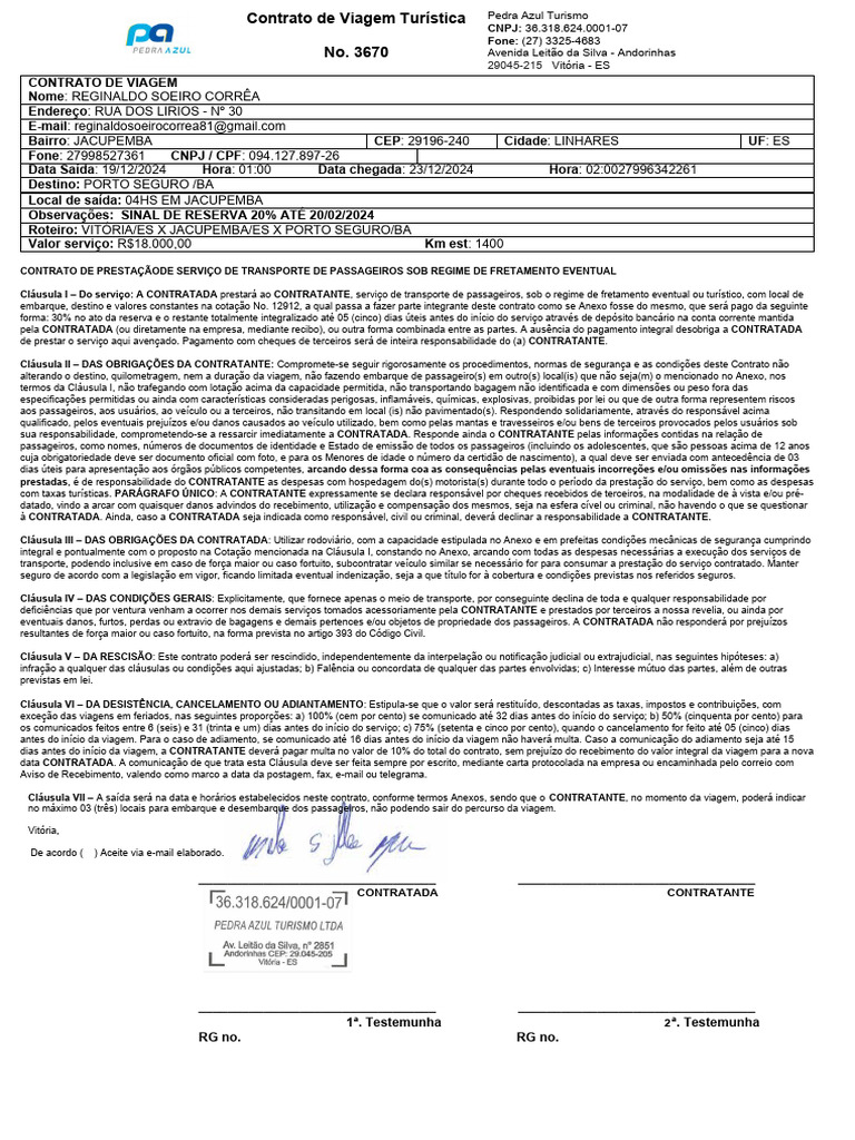 Contrato Viagem Reginaldo | PDF