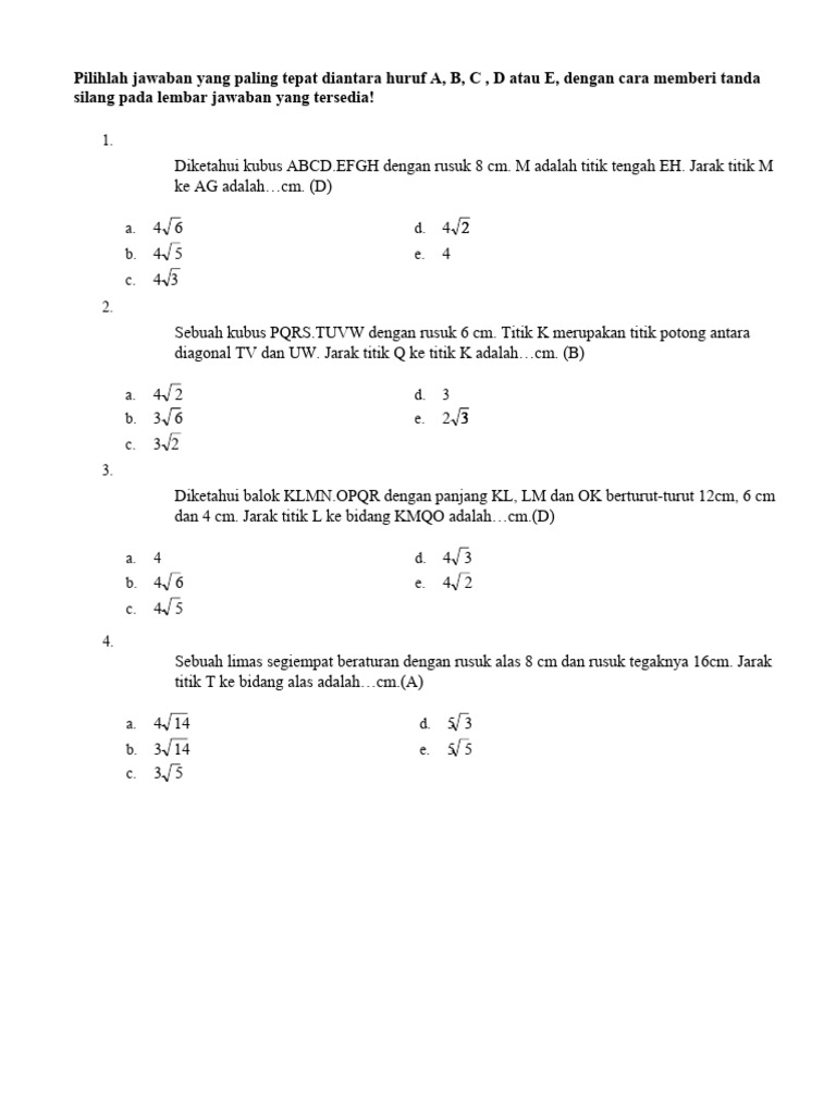 Soal Dimensi Tiga | PDF