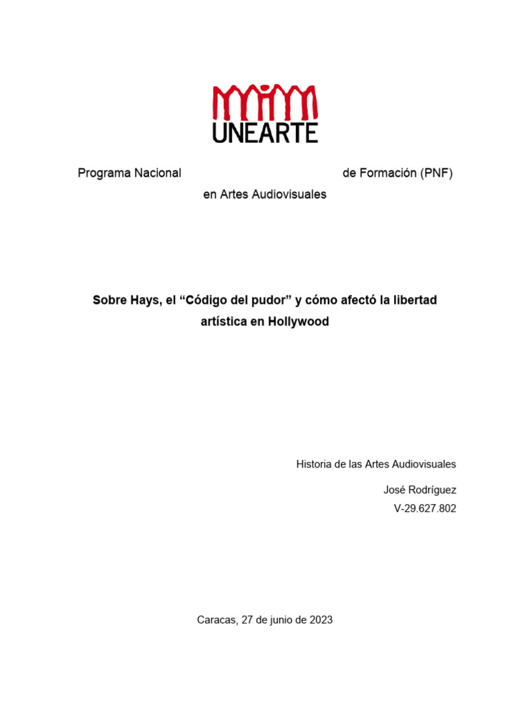 Ensayo Codigo Hays - Jose Sanchez | PDF | Censura | Los Estados Unidos Ensayo Codigo Hays - Jose Sanchez | PDF | Censura | Los Estados Unidos