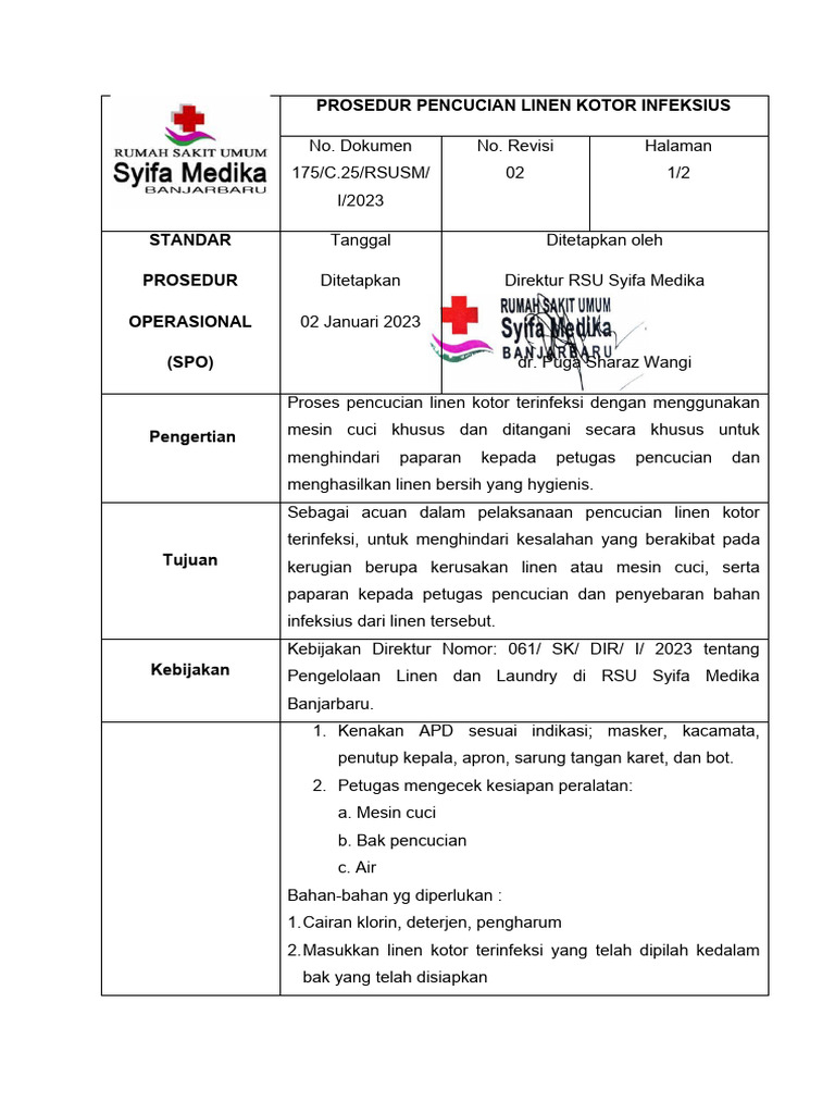 Spo Pencucian Linen Kotor Infeksius | PDF