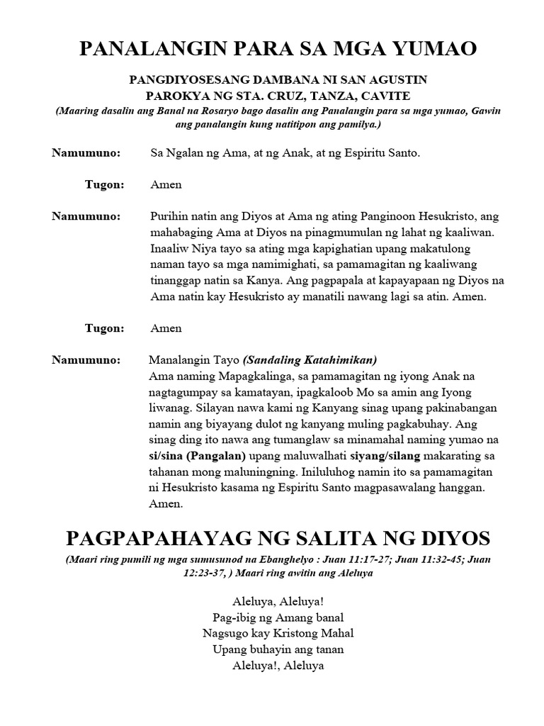 Panalangin para Sa Mga Yumao | PDF